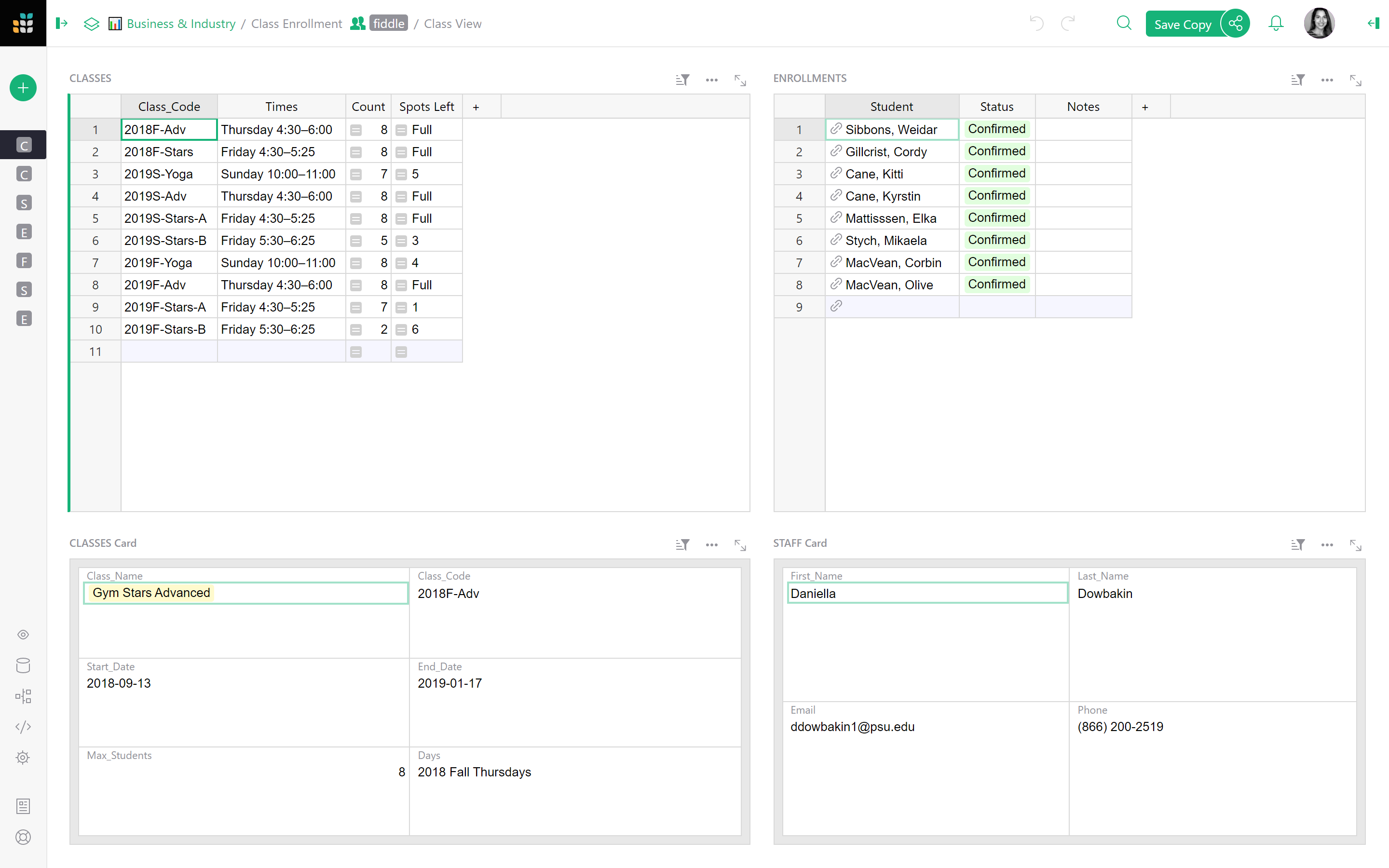 Class Enrollment Template | Grist