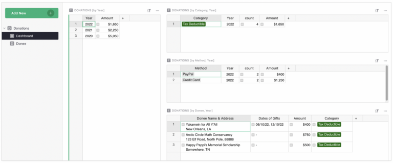 Donation Spreadsheet Template (Free) by Grist