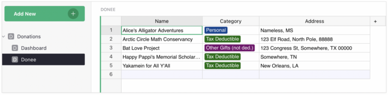 Donation Spreadsheet Template (Free) by Grist