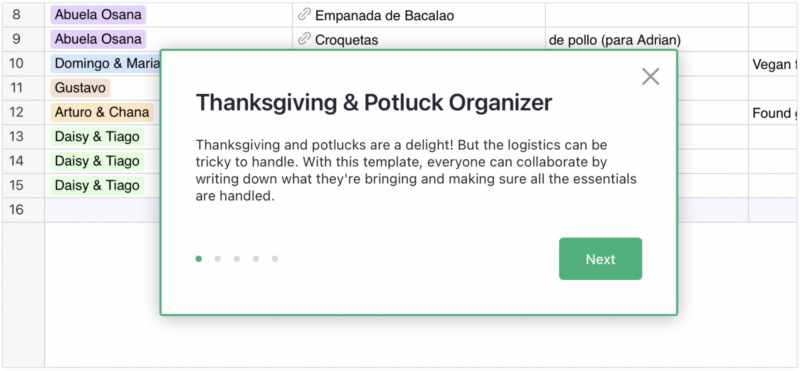 Potluck Spreadsheet Template | Potluck Organizer by Grist