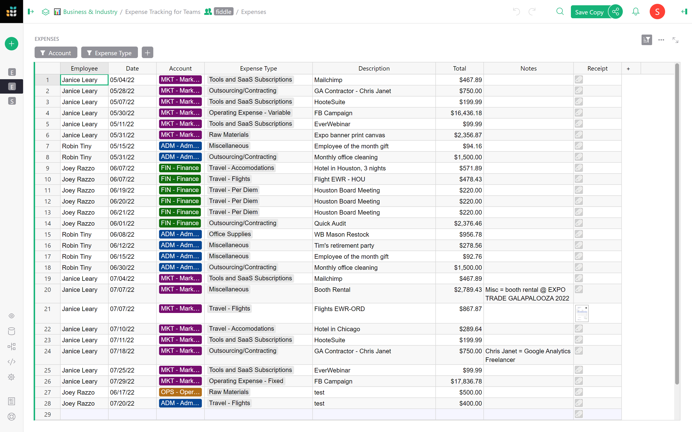 Expense Tracking for Teams Template | Grist