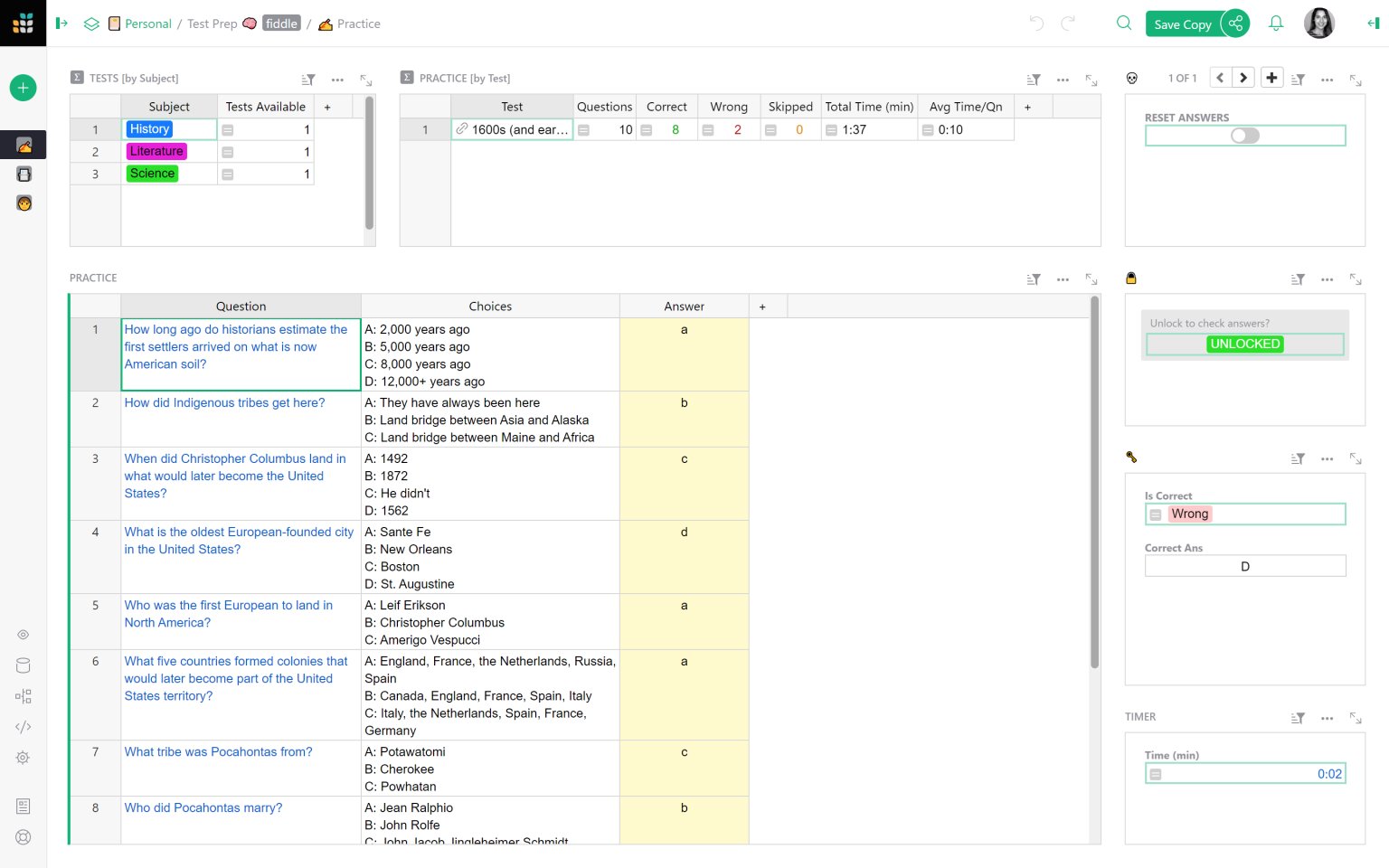Test Prep Template | Grist