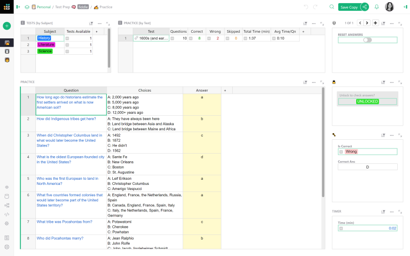 Test Prep Template | Grist