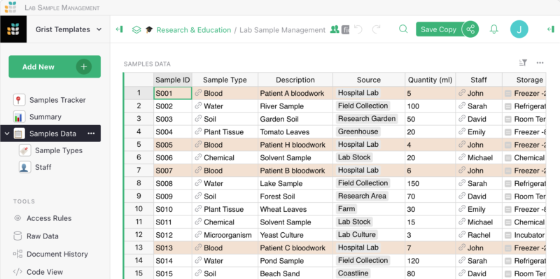 Research Database-Spreadsheet Software | Grist
